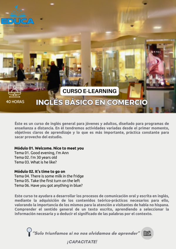 Curso E-Learning Inglés Básico en Comercio – Educa